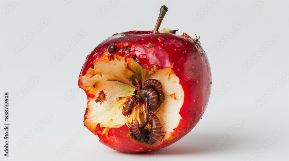 Poster, Foto Spoiled Apple infested with worms and decaying., nilanka - Koop op EuroPosters.nl