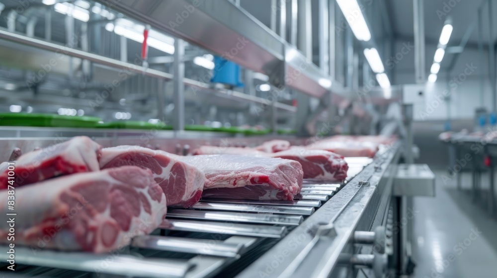Cutting-edge pork processing plant with automated conveyor systems Stock Photo | Adobe Stock