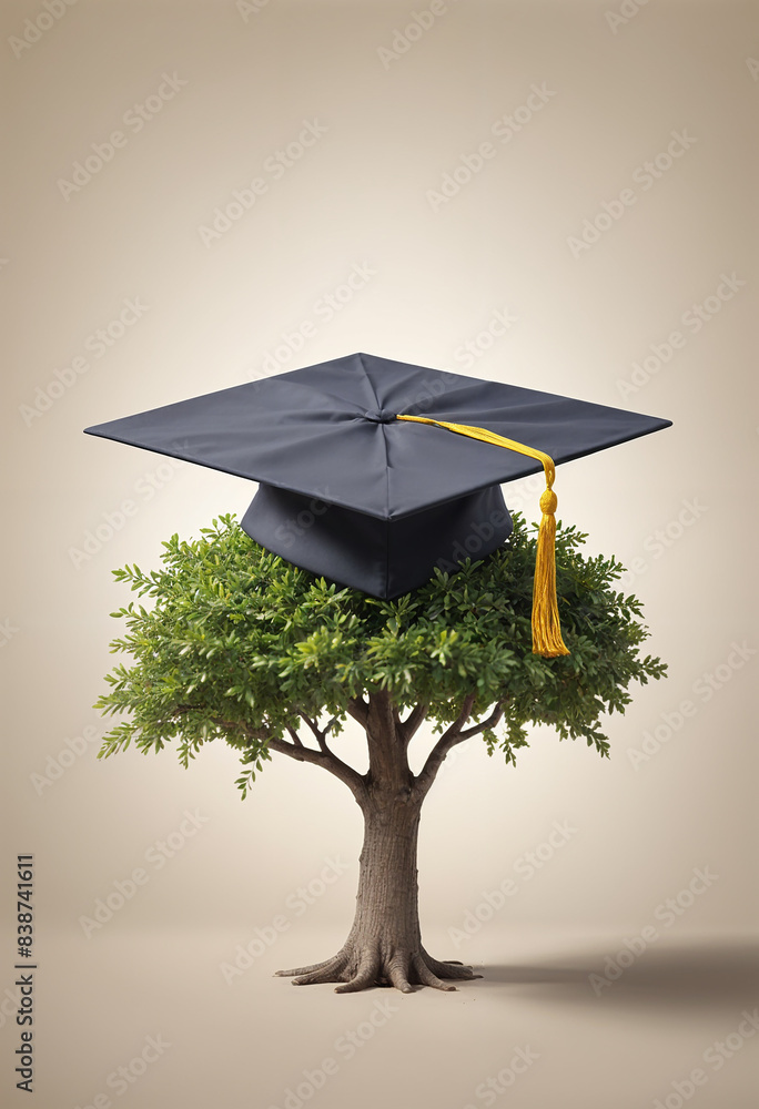Graduation cap atop tree symbolizes growth through educational ...
