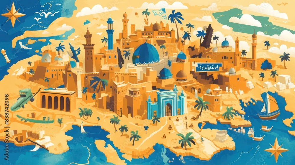 Educational "Saudi Arabia" map illustration for kids, colorful scheme ...