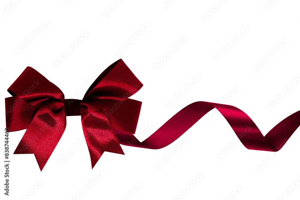 Red color ribbon with red bow, transparent and white background, PNG ...