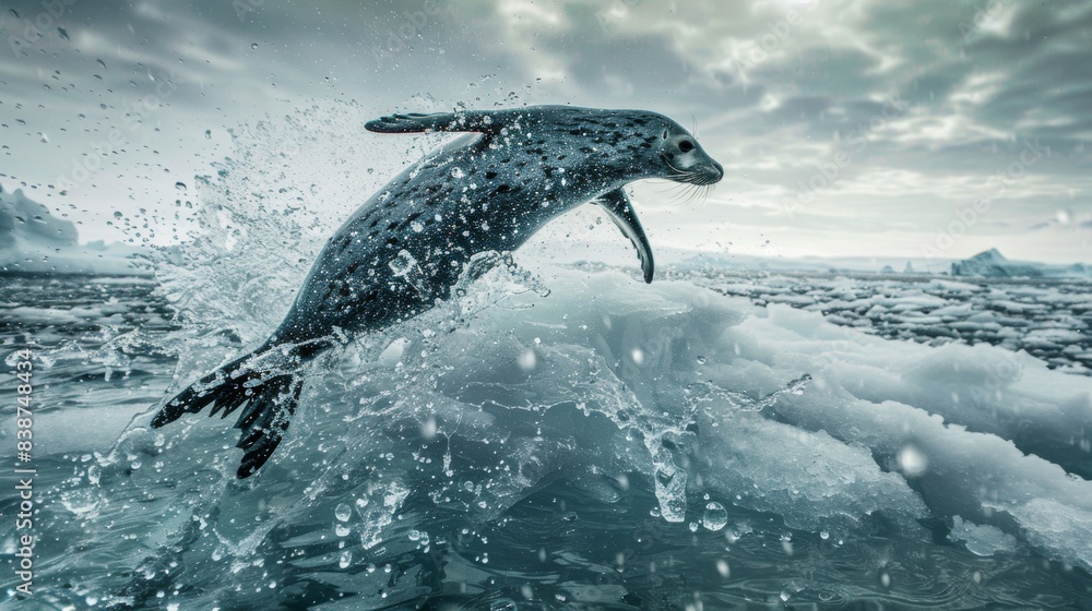 A photograph of a ringed seal, agile and quick, diving into the icy ...