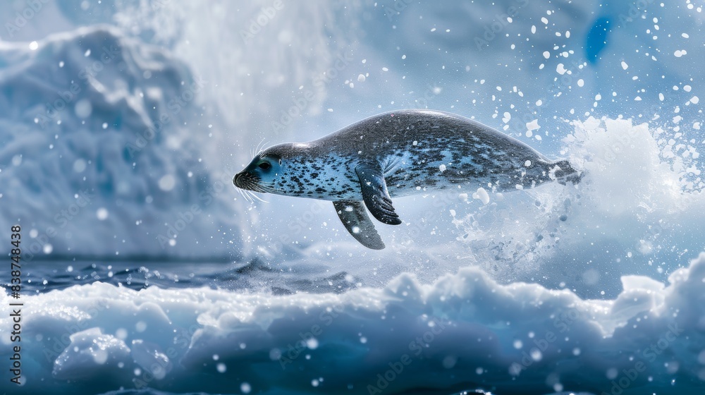 A photograph of a ringed seal, agile and quick, diving into the icy ...