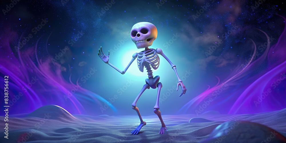 Seamless animation of walking skeleton with wave effect in a funny ...