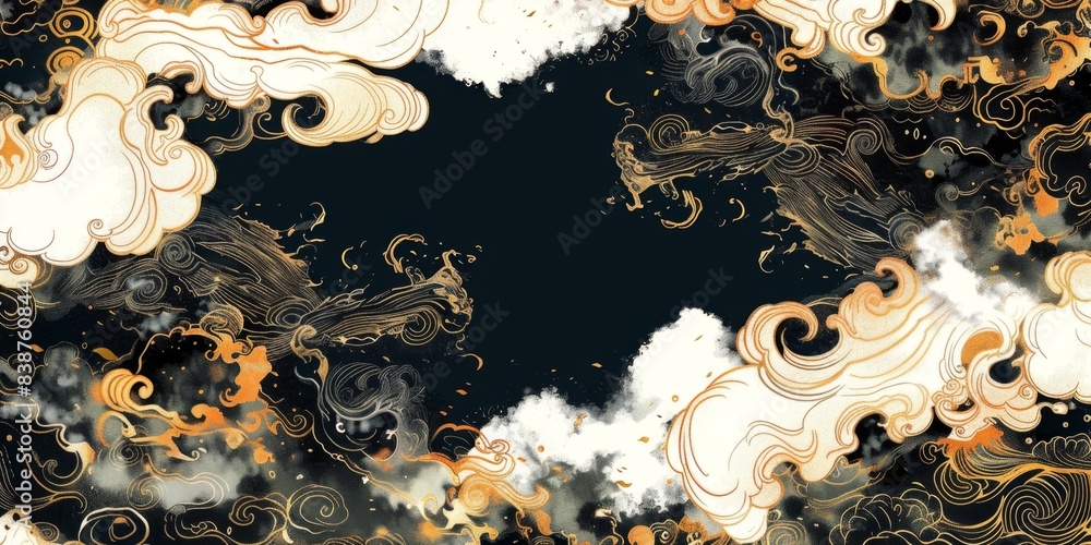 Majestic Chinese Ink Art-Inspired Wallpaper with Black and Gold Palette ...