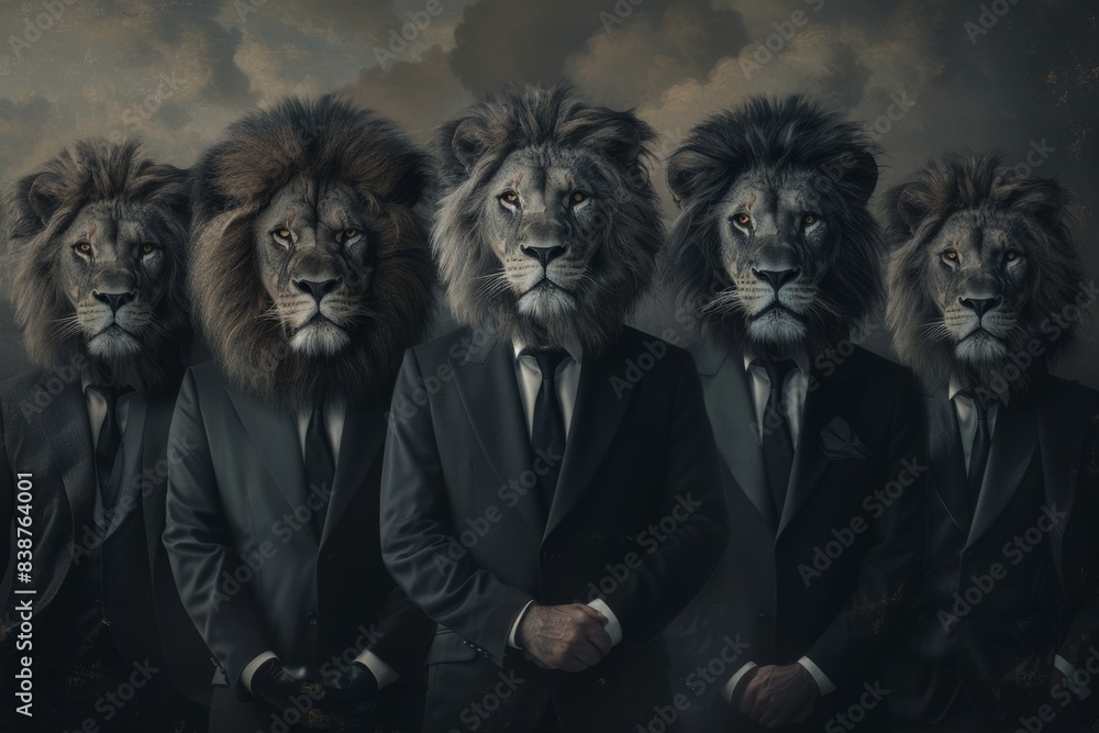 Foto de The coordinated presence of lion-headed characters dressed in ...