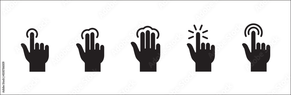 Finger touch screen gesture icon set. Three finger touch gesture icon ...