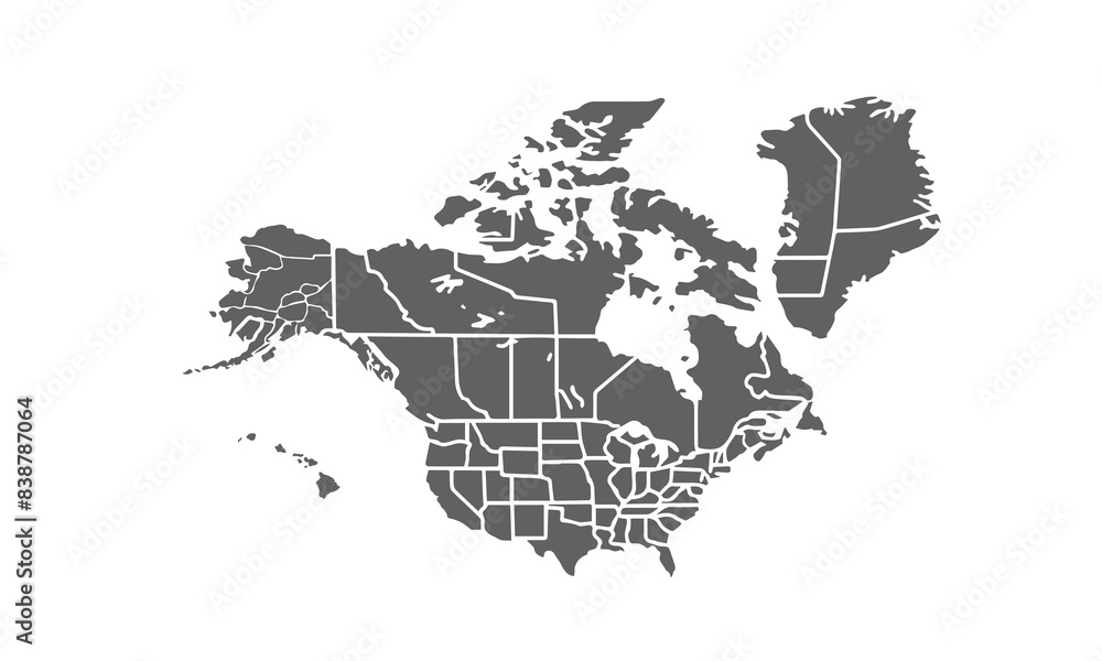 North American country.map isolated on white background. for website ...