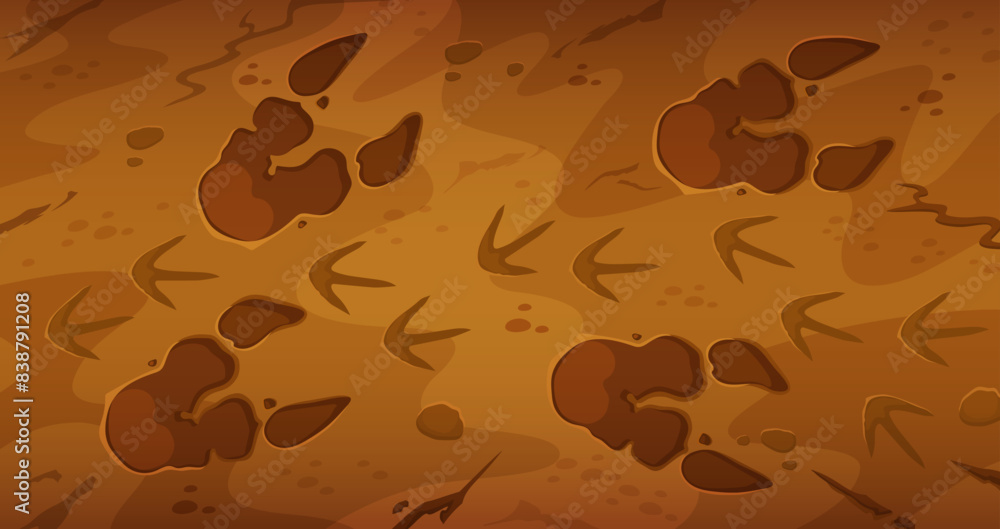 Prehistoric dinosaur fossil footprints. Cartoon vector background with ...