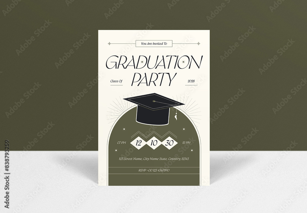 Green Clean Modern Graduation Party Invitation Stock Template | Adobe Stock