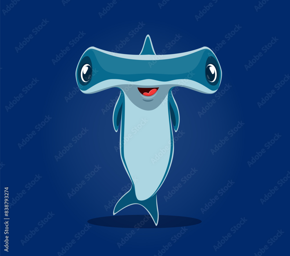 Sea animals in underwater font, letter T as shark hammerhead fish ...