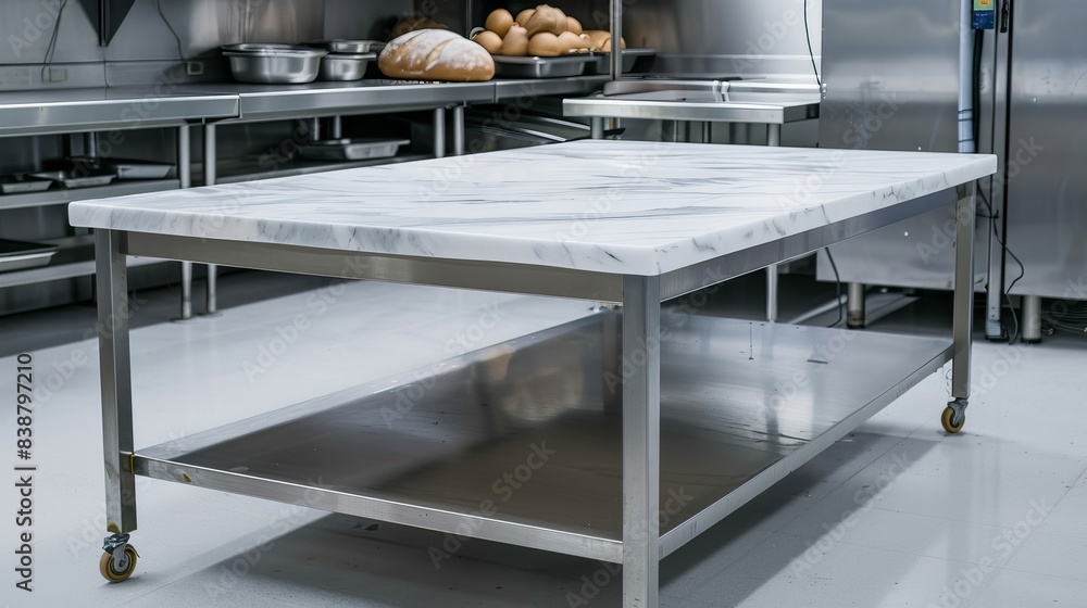 "Stock Photo of an Empty, Clean White Marble Top Island Table in a ...