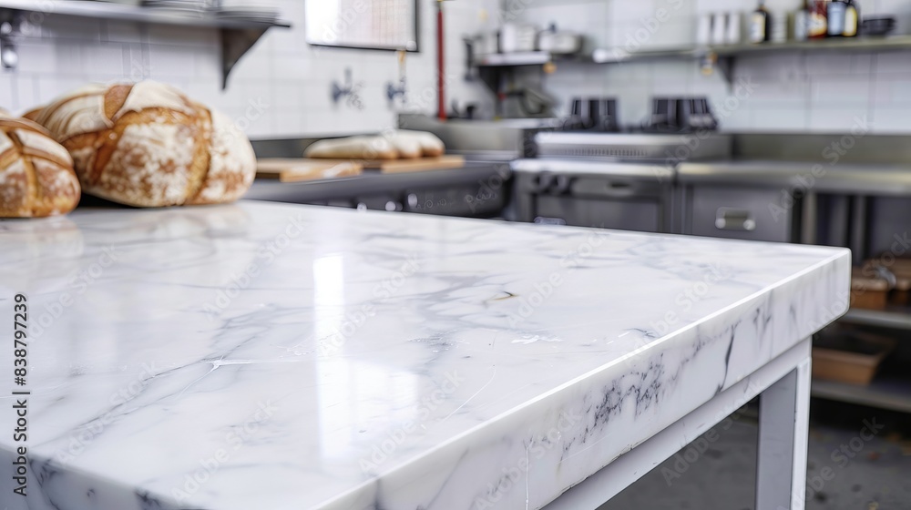 "Stock Photo of an Empty, Clean White Marble Top Island Table in a ...