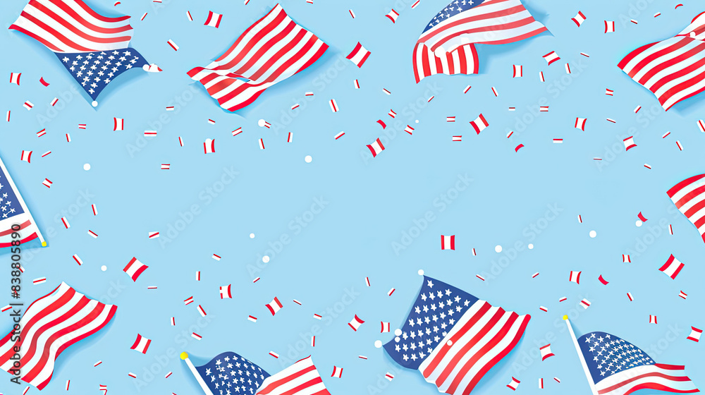 border frame of mini america flags, the icons around the edges. Empty ...