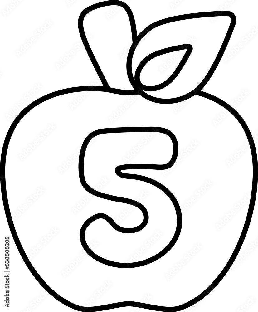 Illustration of apple-shaped numbers outlined in black for a coloring ...