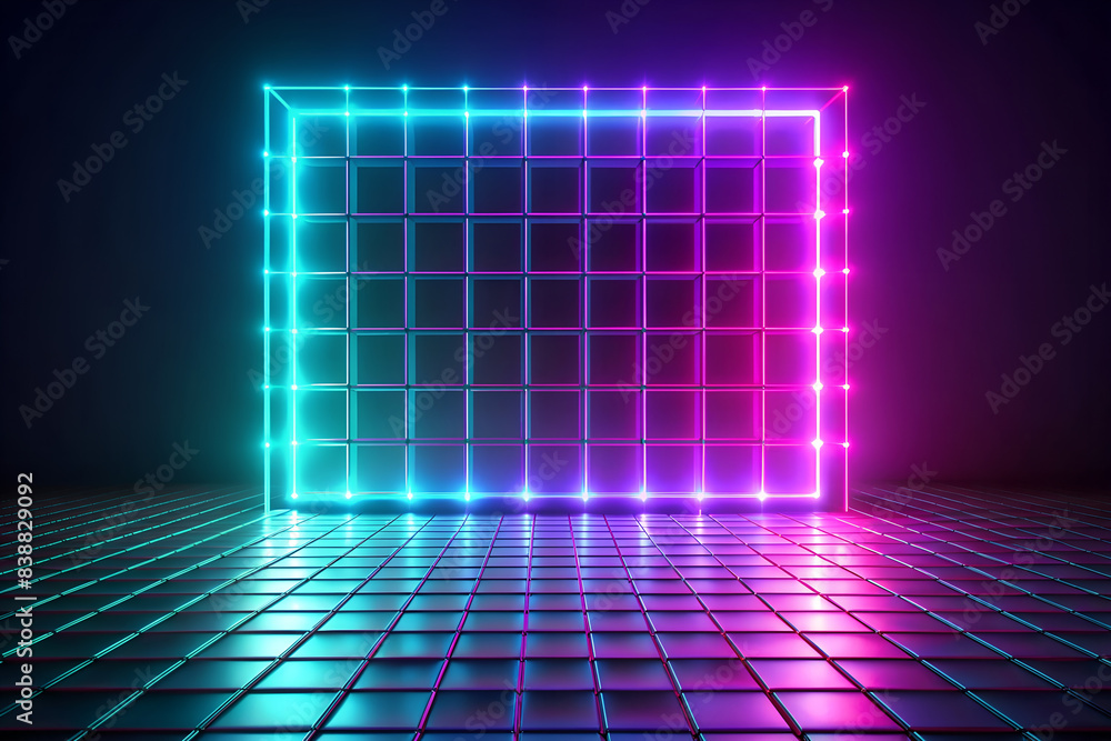 Stunning 3D Neon square background with gradient glow from purple to ...