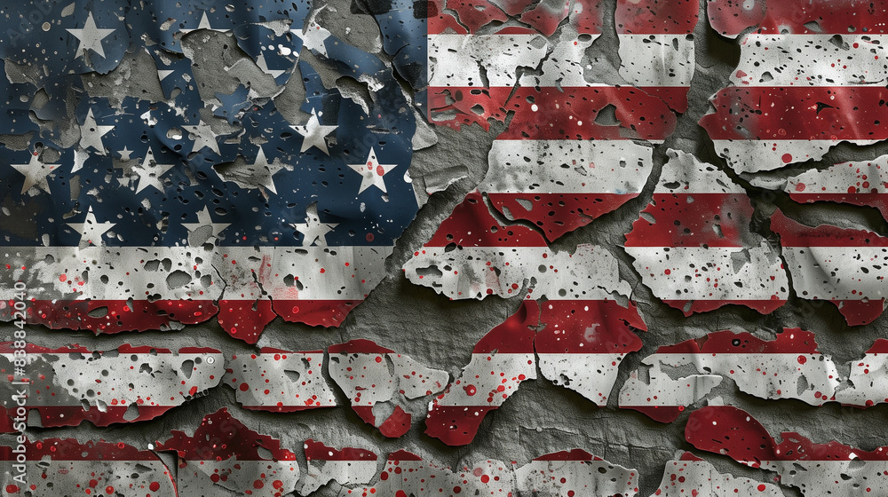 Tattered American Flag with Bullet Holes. This image depicts a highly ...