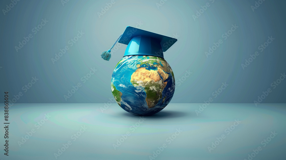 Graduation cap with Earth globe. Concept of global business study ...
