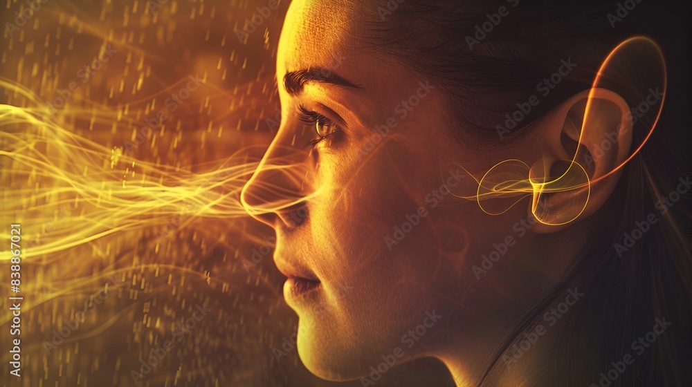 A luminous and detailed depiction of a woman's face, highlighting the ...