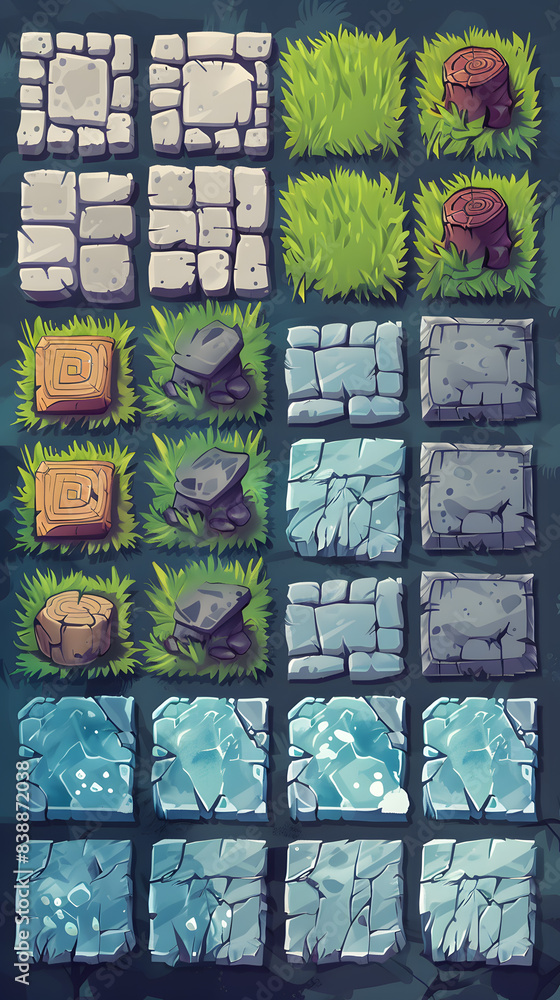 Top view 2d game square tiles. Game texture tiles. 2D cartoon level ... Top view 2d game square tiles. Game texture tiles. 2D cartoon level ...