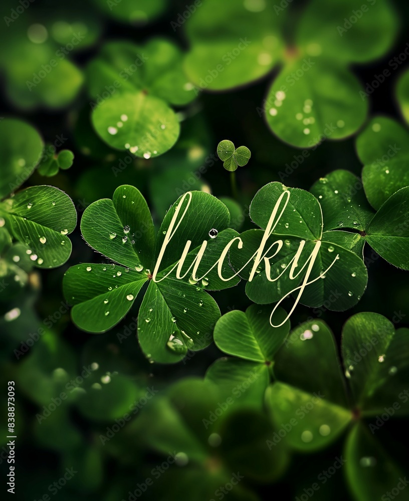 The Word 'Lucky' in Elegant Cursive with a Heart and Four Leaf Clover ...