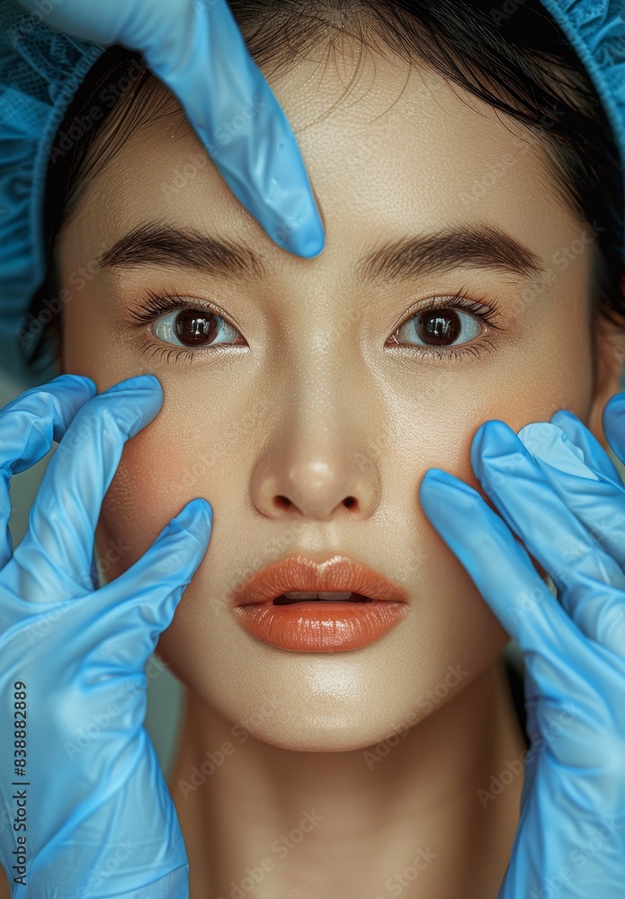 Young women undergoing facial injections in medical beauty plastic ...