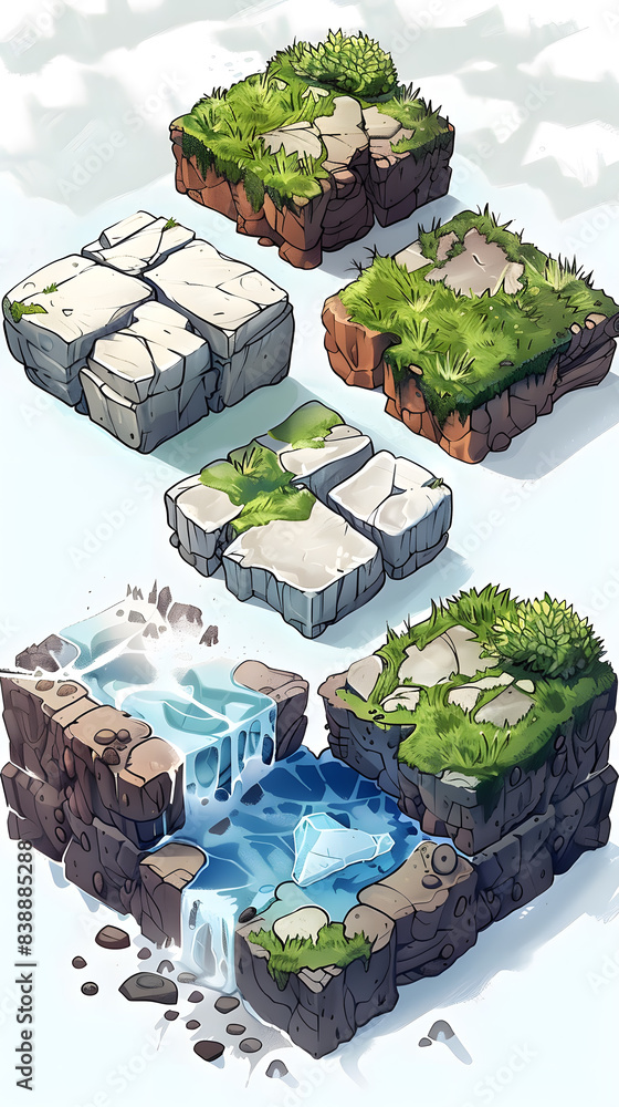 Isometric 2d Game texture tiles. 2D cartoon level ground blocks of ...