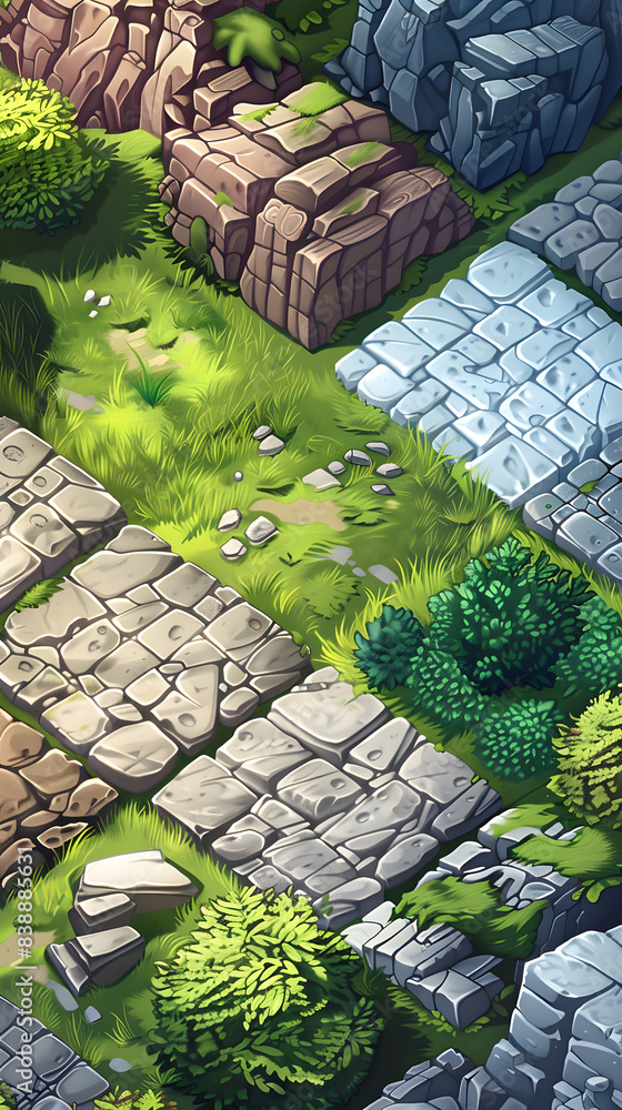 Isometric 2d Game texture tiles. 2D cartoon level ground blocks of ...