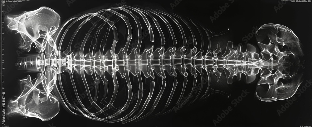 Forensic X-ray of broken ribs, clear injury depiction, high detail ...