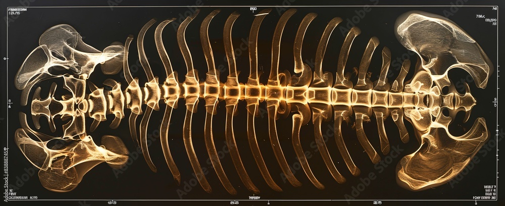 ภาพประกอบสต็อก Forensic X-ray of broken ribs, clear injury depiction ...