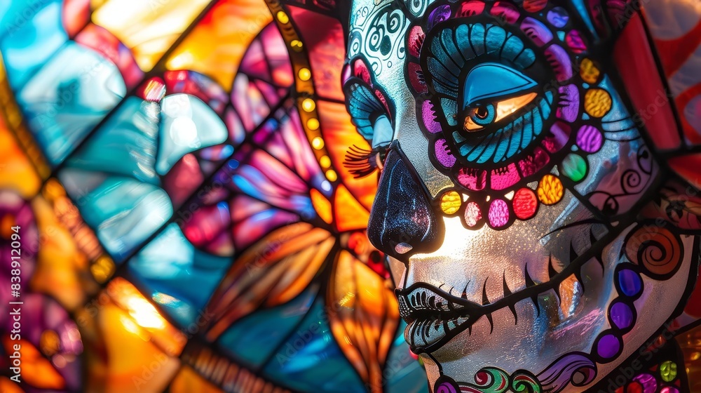 Dynamic tilted angle scene featuring an elaborate stained glass design ...