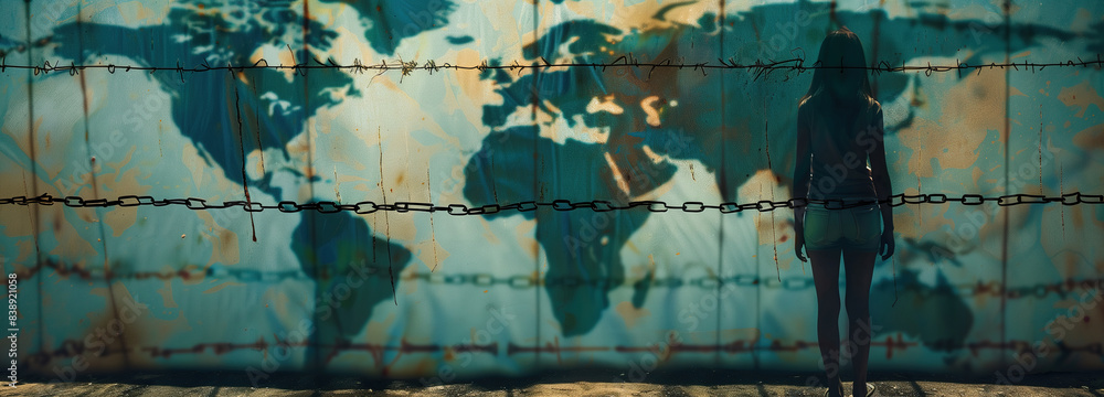 Human trafficking concept. Is this the world we want? A woman stands ...