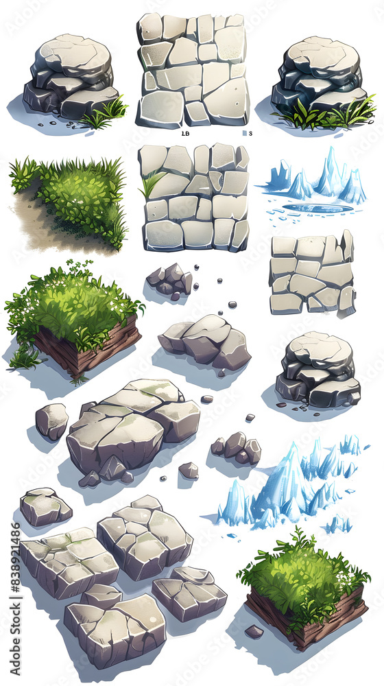 Isometric 2d Game texture tiles. 2D cartoon level ground blocks of ...