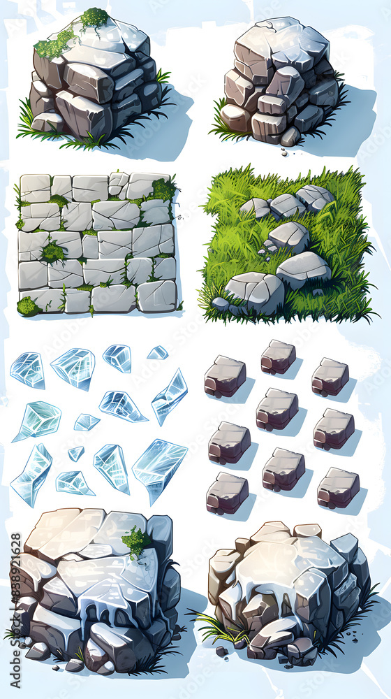 Isometric 2d Game texture tiles. 2D cartoon level ground blocks of ...