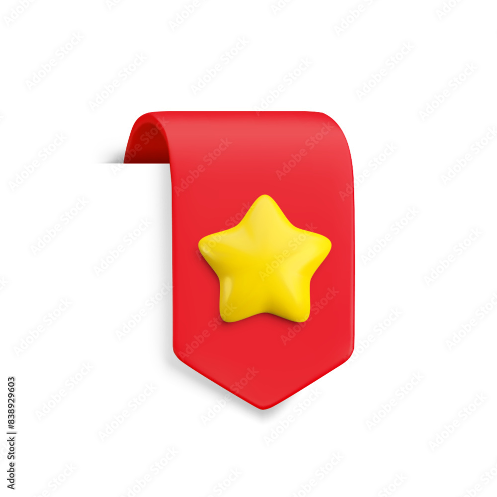 Vector Realistic 3d Red Bookmark with gold star. Favorite icon design ...