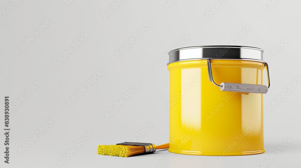 Isolated on a white background, yellow paint can bucket color container ...