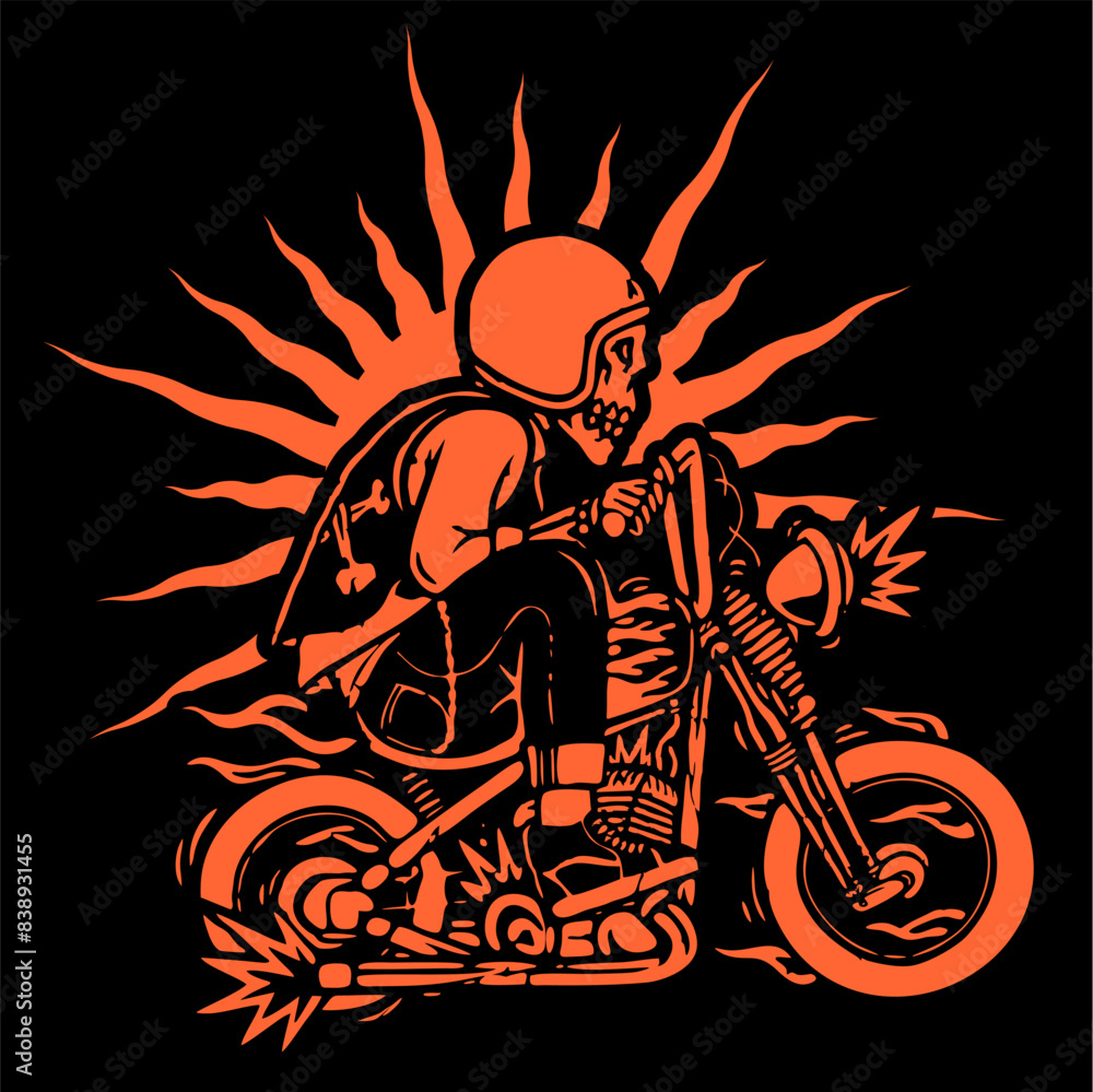vector illustration artwork of gangster bikers skeleton skull riding ...