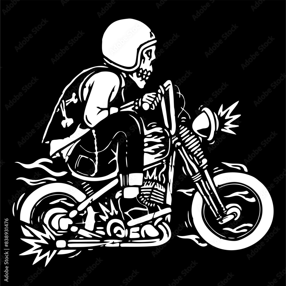 vector illustration artwork of gangster bikers skeleton skull riding ...