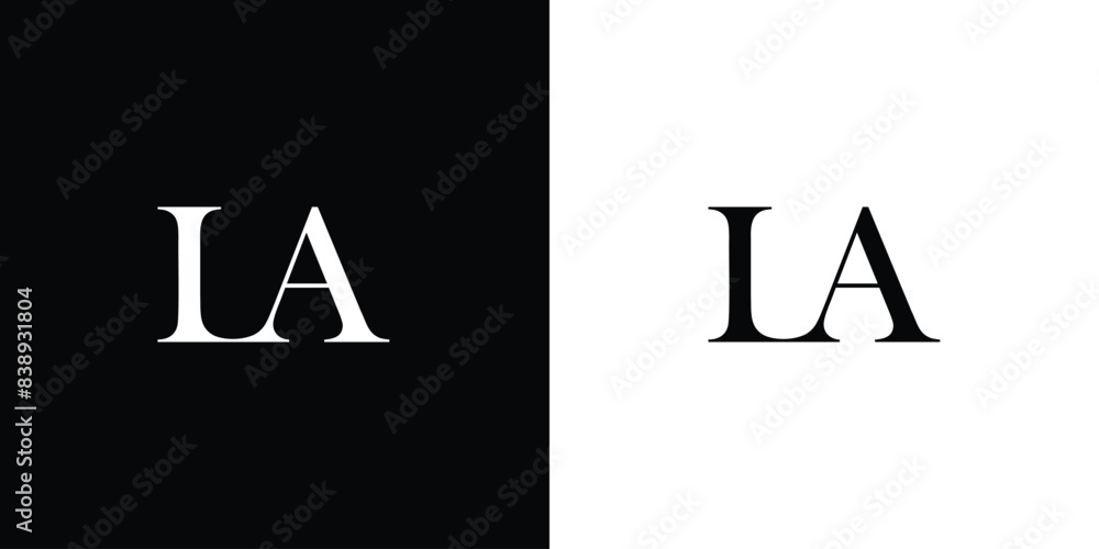 Abstract serif letter LA logo in black and white color for beauty and ...