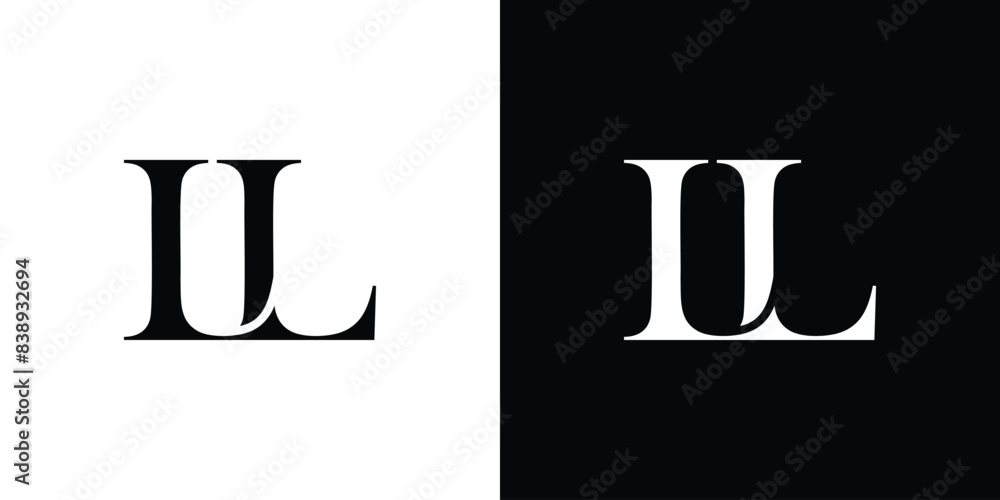 Abstract serif letter LL logo in black and white color for beauty and ...