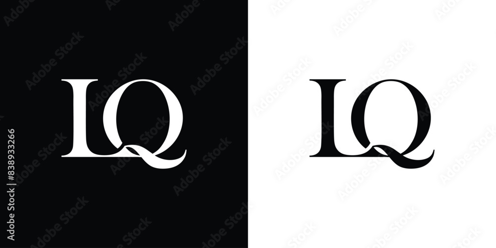 Abstract serif letter LQ logo in black and white color for beauty and ...