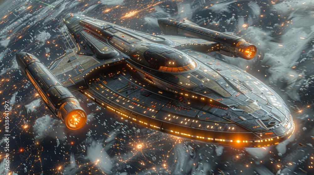 Retro-Futuristic USS Arges Spacecraft in Hyper-Realistic 80s Style with ...