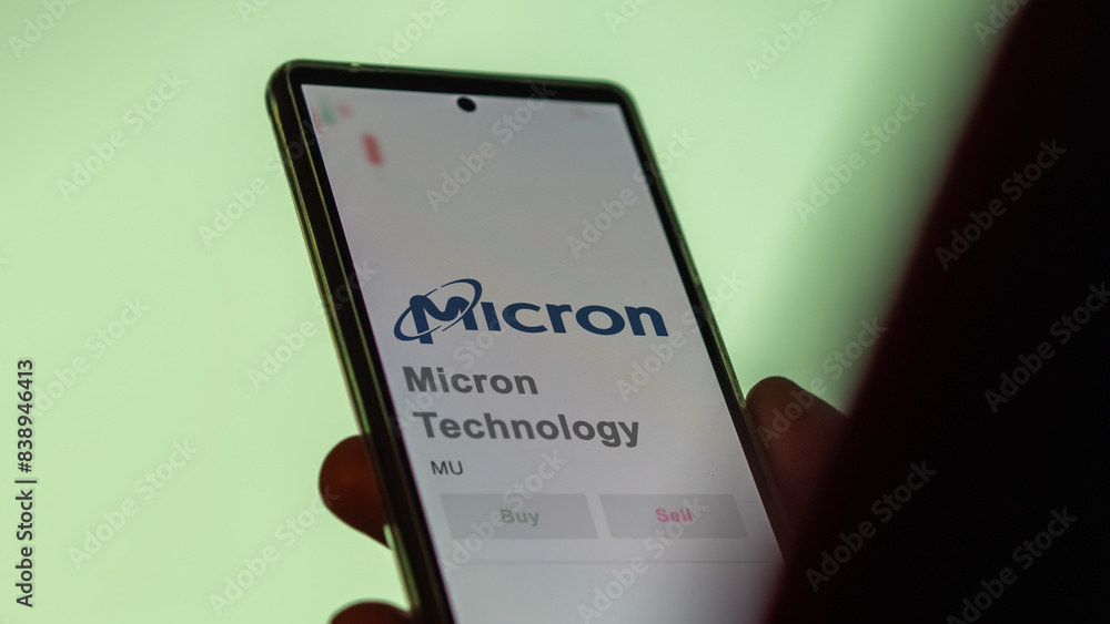 April 09th 2024 , Boise, Idaho. Close up on logo of Micron Technology ...