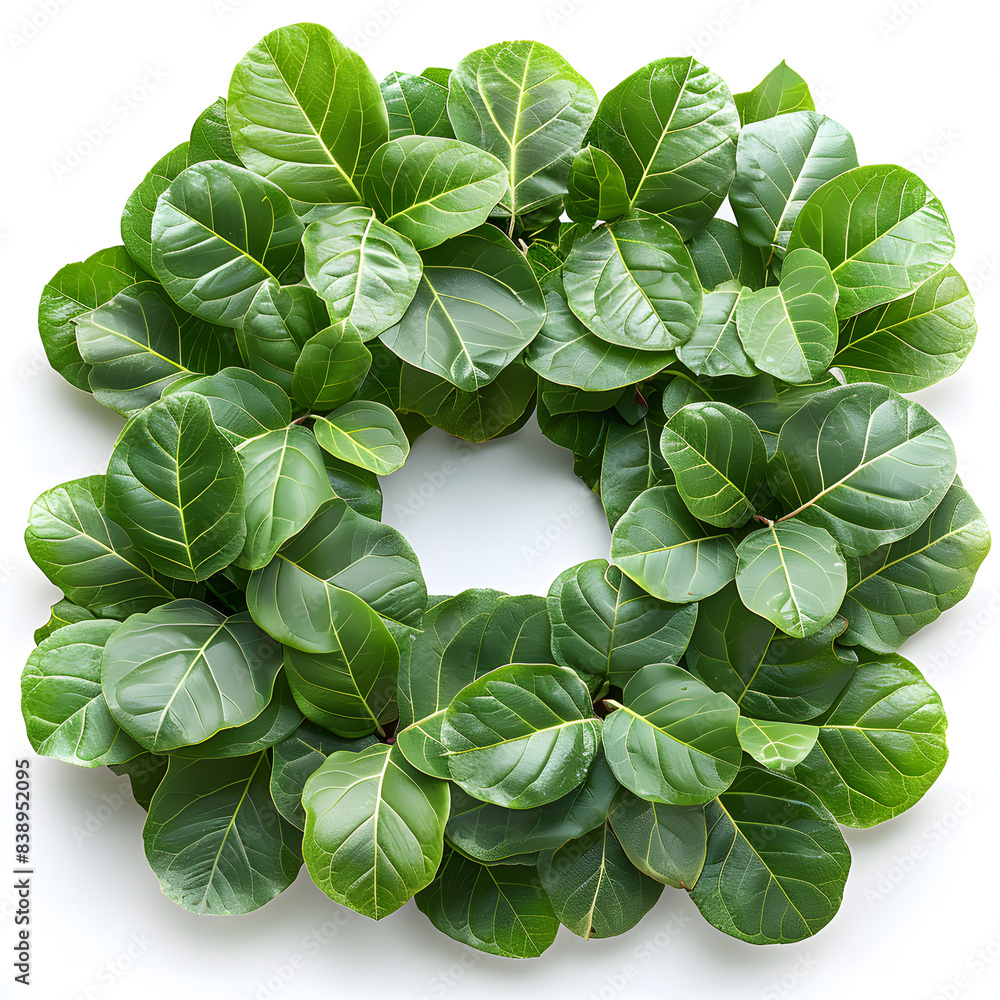 ficus benjamina green leaves in shape circle, frame weeping fig ...