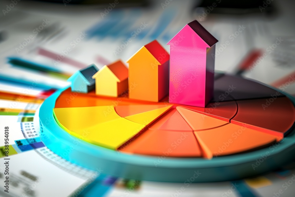Colorful bar graph in circular form representing data analysis, growth ...