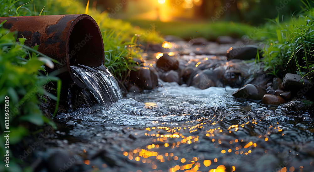 water flowing from a pipe nature view with landscape ,realistic Stock ...