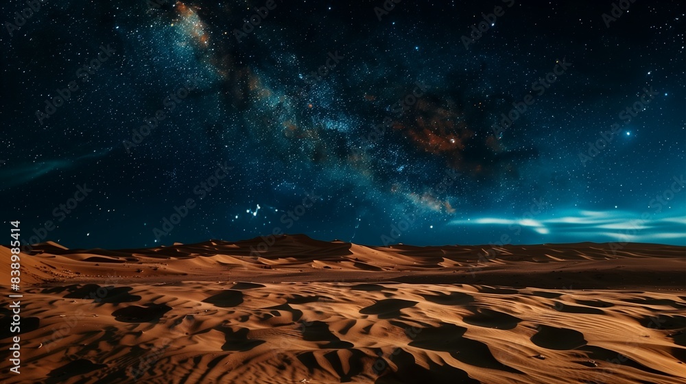 Sahara Desert Under the Starry Night Sky. A realistic photo of the ...
