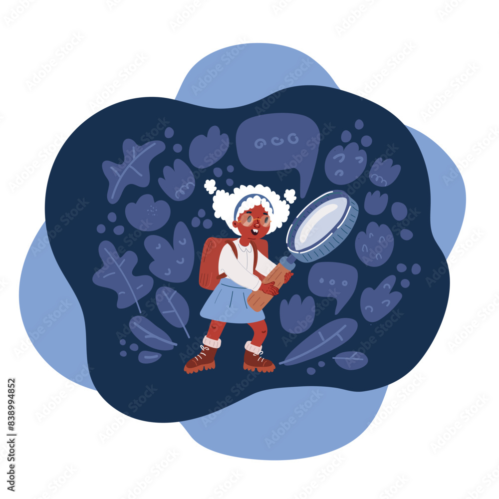 cartoon, magnifier, glass, girl, magnifying, magnify, character, people ...