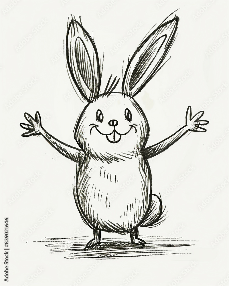 Minimalistic Full-Body Bunny Illustration in T-pose, Humorous Style ...