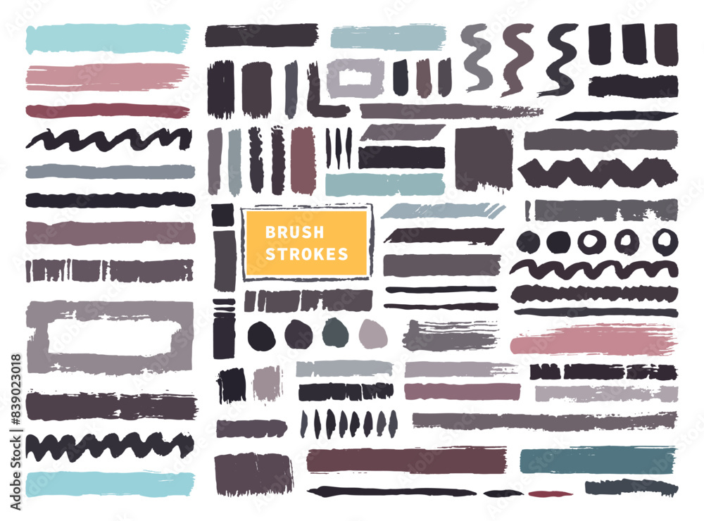Paint brush strokes design set. Various brushes element bundle. Lines ...